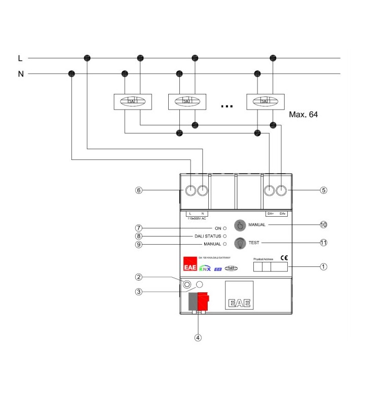 EAE DALI GATEWAY V2 64 Devices & 16 Groups SMP DA100