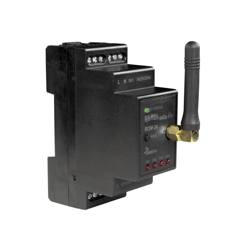 Smart Home 4-Channel Modular Receiver Zamel ROM-24 DIN Rail RF 868 MHz